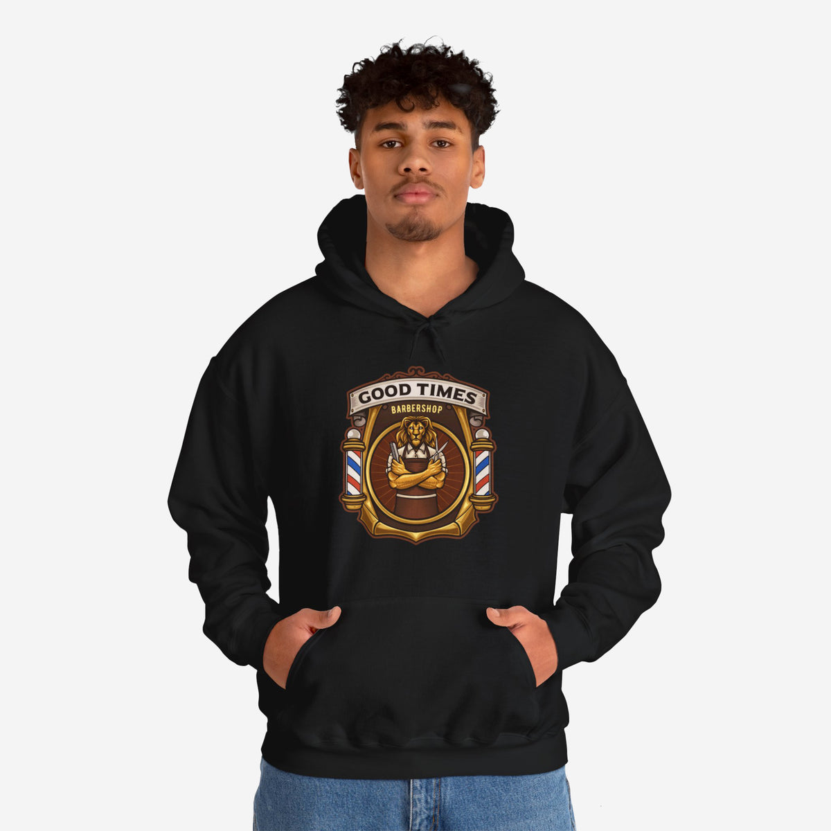 Good Times Barber Shop Hoodie — Blue Rain Print Shop
